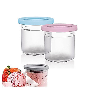 EVANEM 2/4/6PCS Creami Deluxe Pints, for Ninja Creami Ice Cream Maker,16 OZ Ice Cream Pint Airtight,Reusable Compatible with NC299AMZ,NC300s Series Ice Cream Makers,Pink+Blue-2PCS