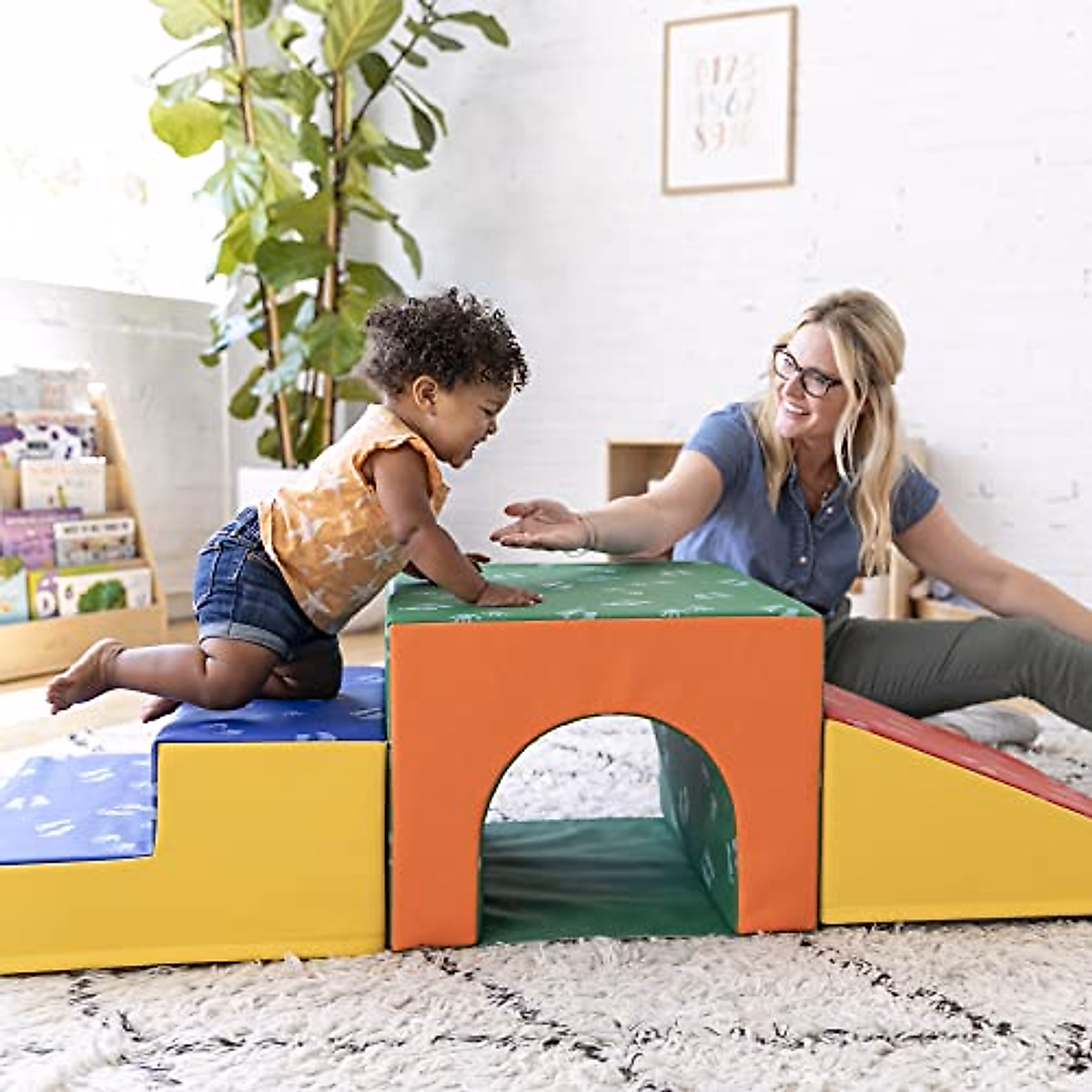 ECR4Kids SoftZone Single Tunnel Climber, Toddler Playset, Assorted, 3-Piece