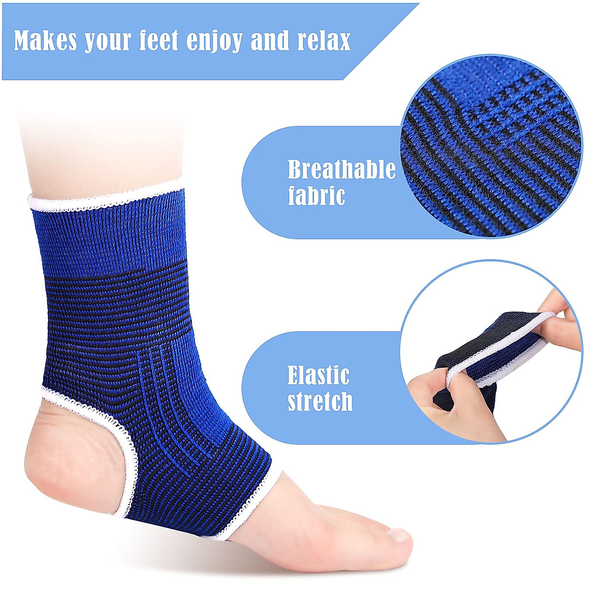 Loopeer 6 Pairs Kid Compression Ankle Brace Knitted Ankle Sleeve Breathable Ankle Support Socks Plantar Fasciitis Braces for Girls Boys Kids Sprained Ankle Running Fitness, Blue and Black