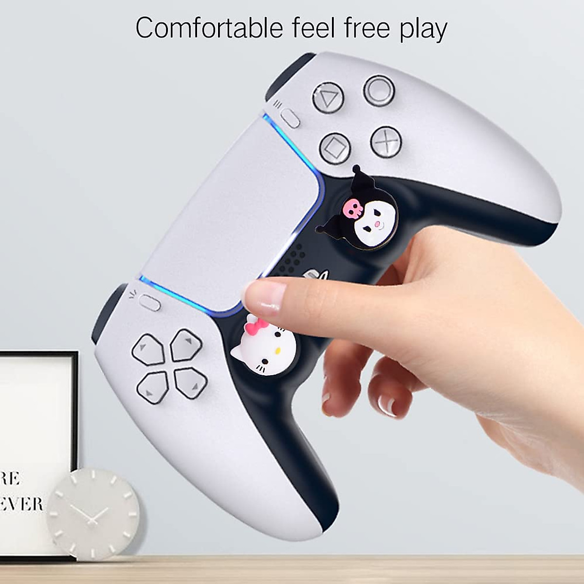 PERFECTSIGHT Cute Thumb Grip Caps for PlayStation 4/5, PS5, PS4, Xbox Series X/S, Xbox One, Switch PRO Controller, 4PCS Kawaii Soft Rubber 3D Analog Thumbsticks Grips Joystick Cover Set, Rabbit+Kitty