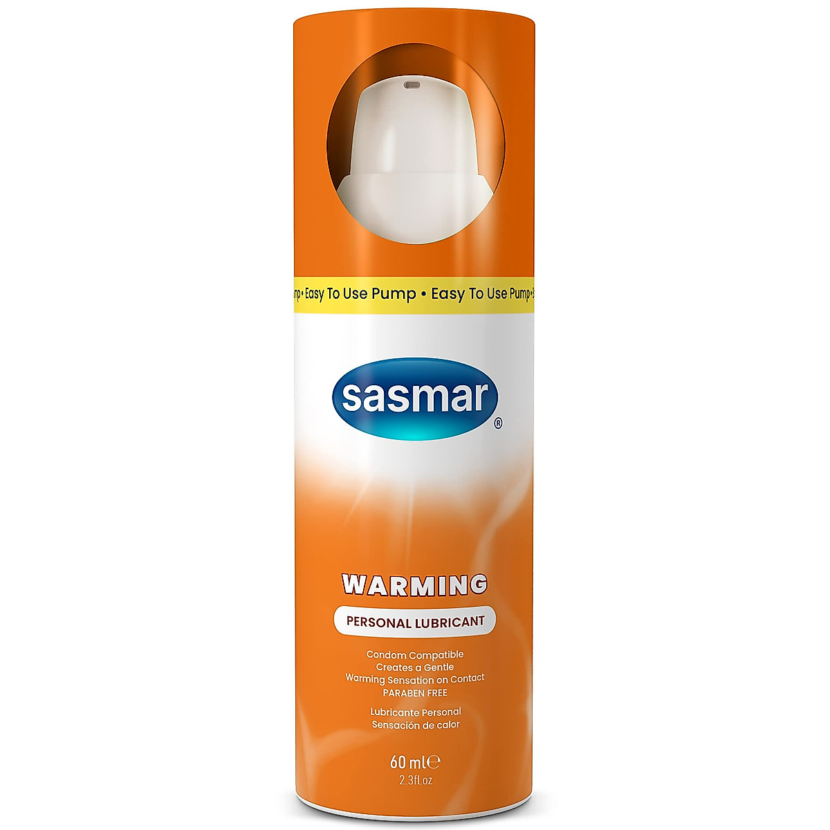 SASMAR Warming Lubricant Men, Women, Couples, Him, Her – Water Based Personal Lube - Long lasting Formula, Paraben Free, No Residue – Compatible With All Condoms & Toys - 2.3 oz