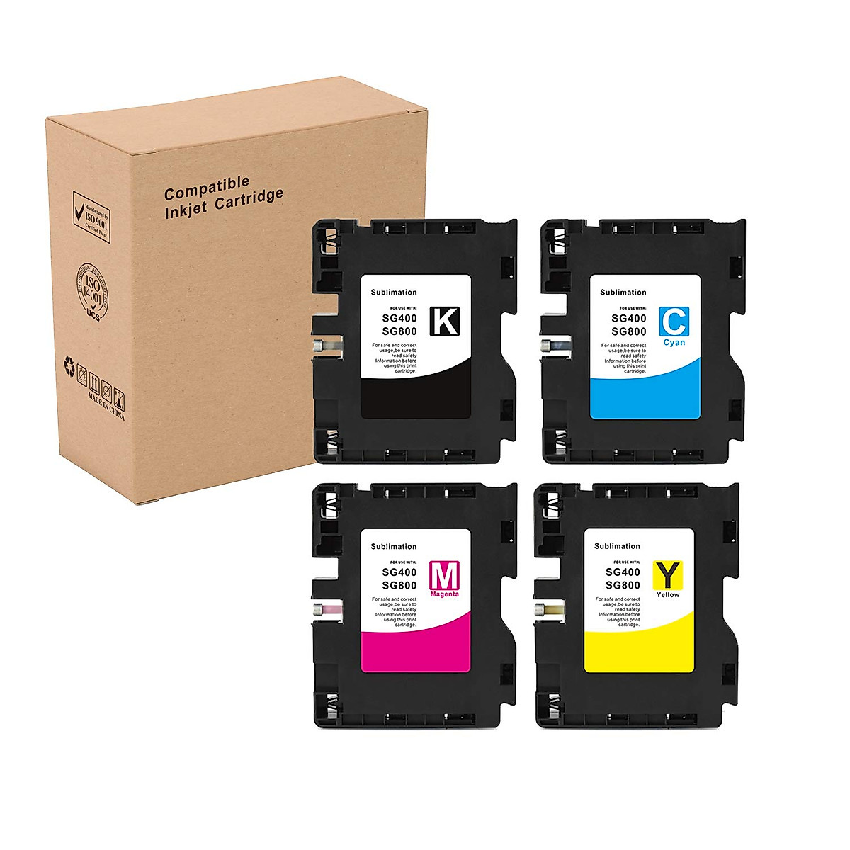 INK+ SG400 SG800 Sublimation Cartridge Compatible with Sawgrass Virtuoso SG400 SG800 Printer DIY, Latest Upgraded Chip (1 Black, 1 Cyan, 1 Magenta, 1 Yellow, 4 Pack)