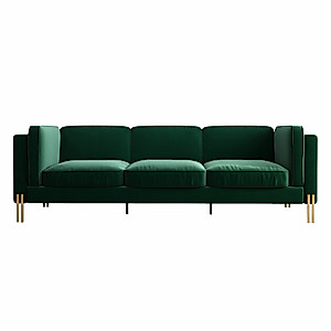 IQIAite 95'' Luxury Velvet Sofa Couch for 3 Person Fashion Couch with, Metal Legs Solid Wood Frame Chesterfield Sofa Couch for Living Room/Hotel (Velvet, New Green)