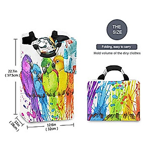 DOMIKING Laundry Storage Basket Collapsible Organizer - Funny Parrots Laundry Hamper for Kids Room Dirty Cloth Toy Dorm Bag with Handle