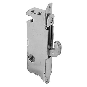 Prime-Line E 2199 Stainless Steel Mortise Lock - Adjustable, Spring-Loaded Hook Latch Projection for Sliding Patio Doors Constructed of Wood, Aluminum and Vinyl, 3-11/16”, 45 Degree Keyway, Round Face, Silver