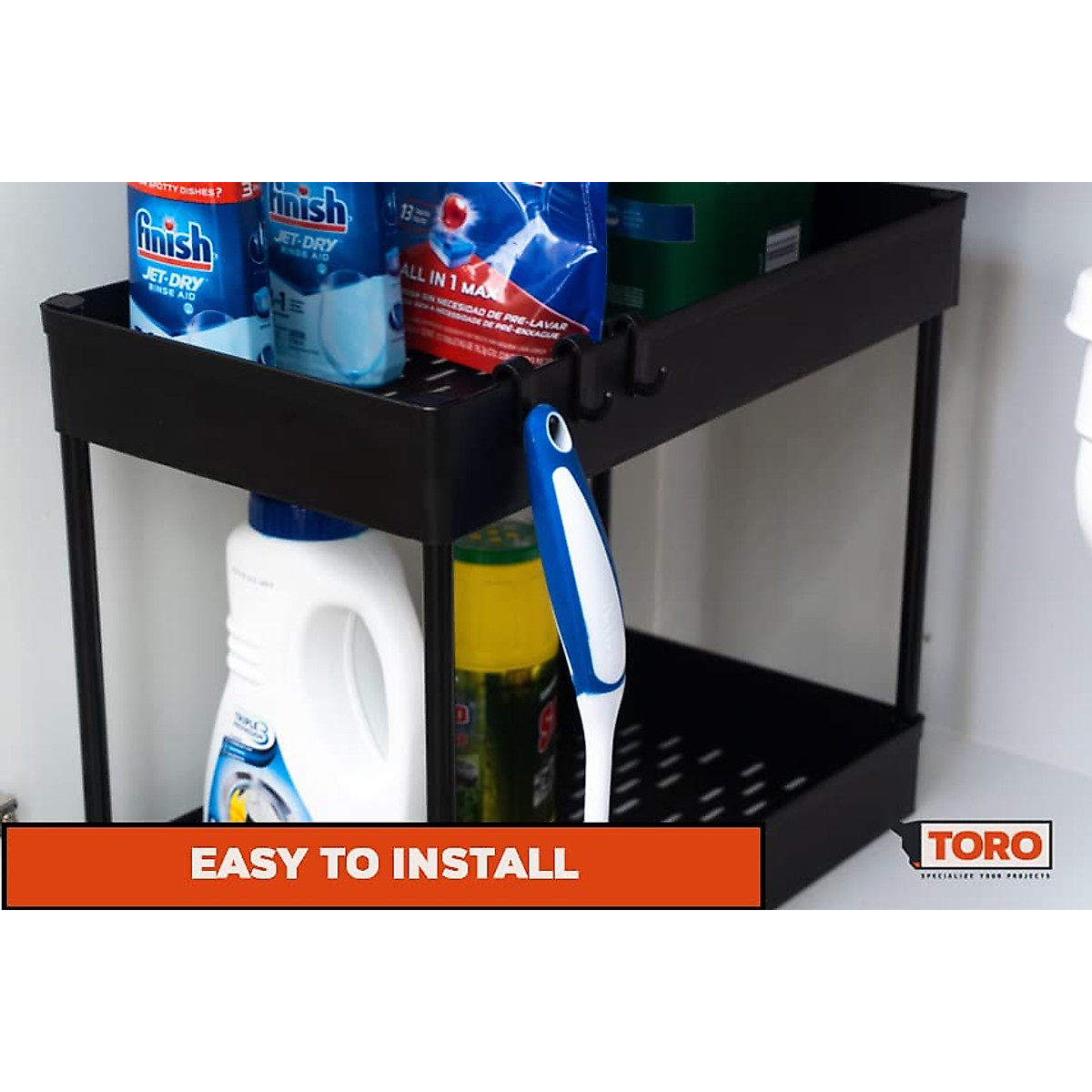 Under cabinet storage bathroom organizer - ideal for under sink and under counter. Stylish, for kitchens, closets, bathrooms, offices, and any space needing organizing! Plastic and easy to clean!