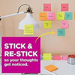 Post-it Super Sticky Notes, 4x4 in, 6 Pads, 2x the Sticking Power, Playful Primaries, Primary Colors (Red, Yellow, Green, Blue, Purple), Recyclable (6445-SSP)