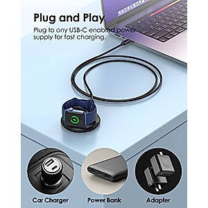 Charger Dock Compatible with Apple Watch, Foldable Magnetic Wireless Charging Station Stand with USB C Cable Accessories Compatible for iWatch Series Ultra/8/7/6/5/3/2/SE, Black