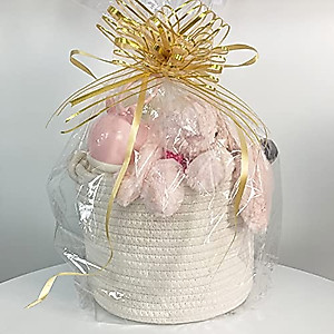 ABenkle Small Woven Basket, Cotton Rope Shelf Storage Basket, Small Round Basket, Cute Baby Basket, Decorative Round Bin for Nursery Bedroom Bathroom, 9.4" x 9.4"x 7.1" Empty Gift Basket - White