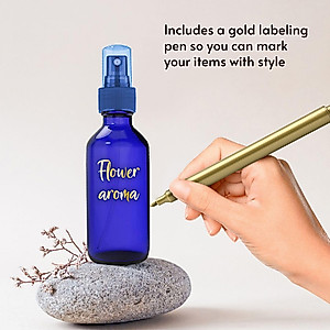 CULINAIRE 2oz Glass Spray Bottles for Essential Oils with Gold Pen Marker, Small Fine Mist Spray Bottle, Refillable, for Hair Spray, Essential Oils, Colognes, and Hand Sanitizers, Blue, Pack of 12