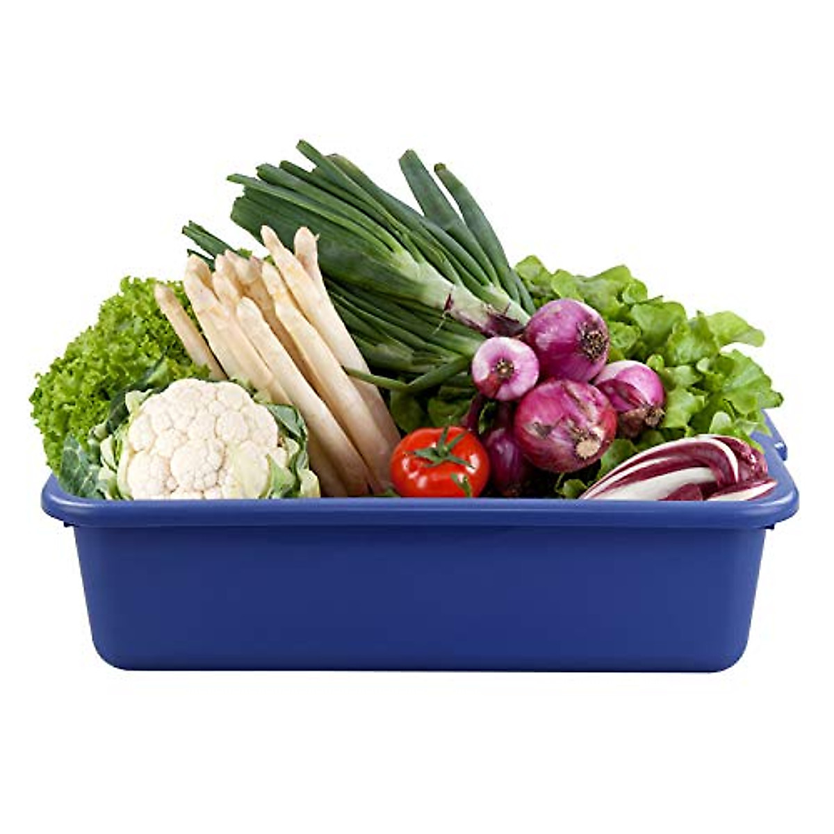 Xyskin Plastic Rectangle Utility Bus Box, Commercial Totes Tubs, Blue, 4 Packs