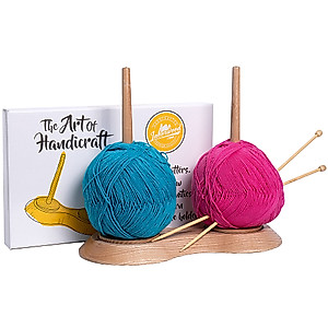 LABORWOOD Wooden Yarn Double Holder 6x13x11 with 2 Spindles Knit Smooth Twirling Mechanism Spinning Winder Separator Stable Storage Dispenser for Crochet Knitting Gift Accessories Chrocheting(Apricot)
