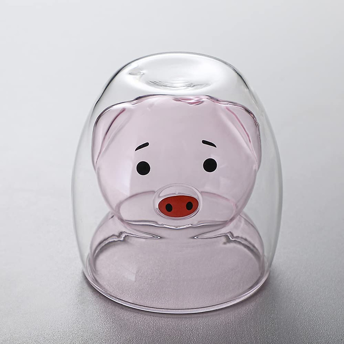 TREEWOO Creative Coffee Mug Cute White Pig Double Wall Milk Juice Tea Glass Cup Heat Resistant Drinkware Crystal Valentine's Day Gift