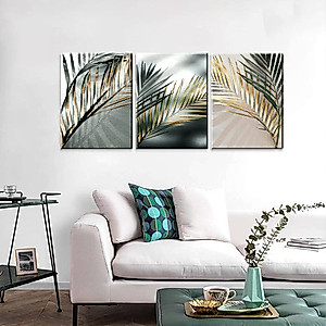 Sdmikeflax Botanical Wall art for Living Room Tropical Plant Wall Art Canvas Prints Set Bathroom Decor Wall Art, Contemporary Green Gold Wall Art for Bedroom, Modern Wall Pictures Office Wall Art