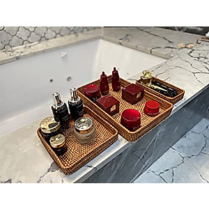 Rattan Tray Set of 3 - Serving Tray Wicker Rattan Set - Tabletop Cake, Fruit Platter, Coffee Table Tray - VILLAGE WONDERS