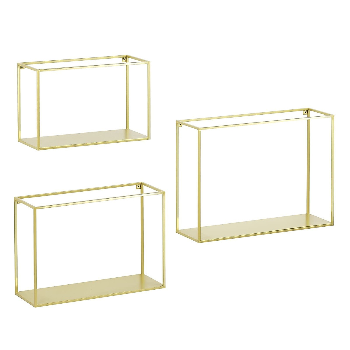 mDesign Floating Wall Mounted Frames, Decorative Steel Metal Geometric Rectangle Display for Photos, Plants, Nesting Cube Shadow Shelf Box for Living Room, Bedroom, Bathroom, Set of 3, Soft Brass