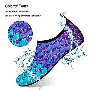 WateLves Water Shoes for Womens Mens Barefoot Quick-Dry Aqua Socks for Beach Swim Surf Yoga Exercise New Translucent Color Soles (Fishscale-BlueGreen, 34/35)