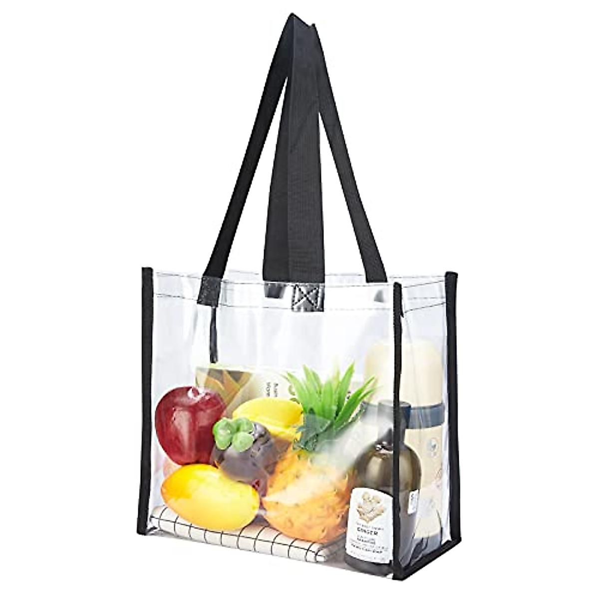 HAOGUAGUA 2-Pack Clear Tote Bag Stadium Approved 12x12x6, Transparent See Through Clear Tote Bag for Work, Sports Games, Concerts, Beach (Black)