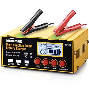 Outerman Car Battery Charger,12V/12A 24V/7.5A Lithium Battery Charger,Upgraded Auto Smart Trickle Maintainer with LCD Screen 4 Charging Mode for AGM Lead-Acid Battery Car Boat Motorcycle&More
