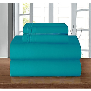 Elegant Comfort Luxury 1500 Premium Hotel Quality Microfiber 4-Piece Sheet Set - Wrinkle Resistant, All Around Elastic Fitted Sheet, Deep Pocket up to 16", Queen, Turquoise