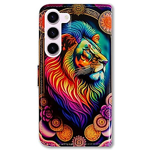 Bcov Galaxy S23 FE Case,Colorful Lion Mandala Flower Leather Flip Phone Case Wallet Cover with Card Slot Holder Kickstand for Samsung Galaxy S23 FE