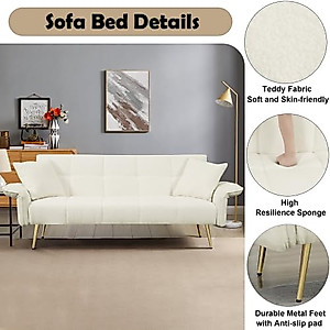 Ochangqi 71'' Futon Couch Bed, Convertible Double Sofa Bed,Modern Loveseat Sleeper, 3 Seater,2 Pillow, Convertible Folding Love Seat Daybed for Small Spaces, Office, Bedroom,Apartment (Beige)