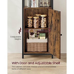 VASAGLE 6-Tier Bookshelf, Tall Bookcase with Door, Steel Frame, Adjustable Shelves, 9.4 x 15.7 x 62.8 Inches, Living Room Bedroom, Rustic Brown and Ink Black ULLS132K01