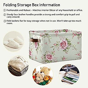 Floral Flower Rose Pattern Storage Bin Kids Women Foldable Compressible Organizer Storage Cube with Handle Storage Basket Box for Closet Shelves 1PC