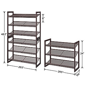HOOBRO Metal Shoe Rack, 6 Tier Shoe Rack for Closet, Holds 18-24 Pairs of Shoes, 29.5" W x 11.6" D x 24" H, Stackable, for Entryway, Hallway, Living Room Bronze AB62XJP201