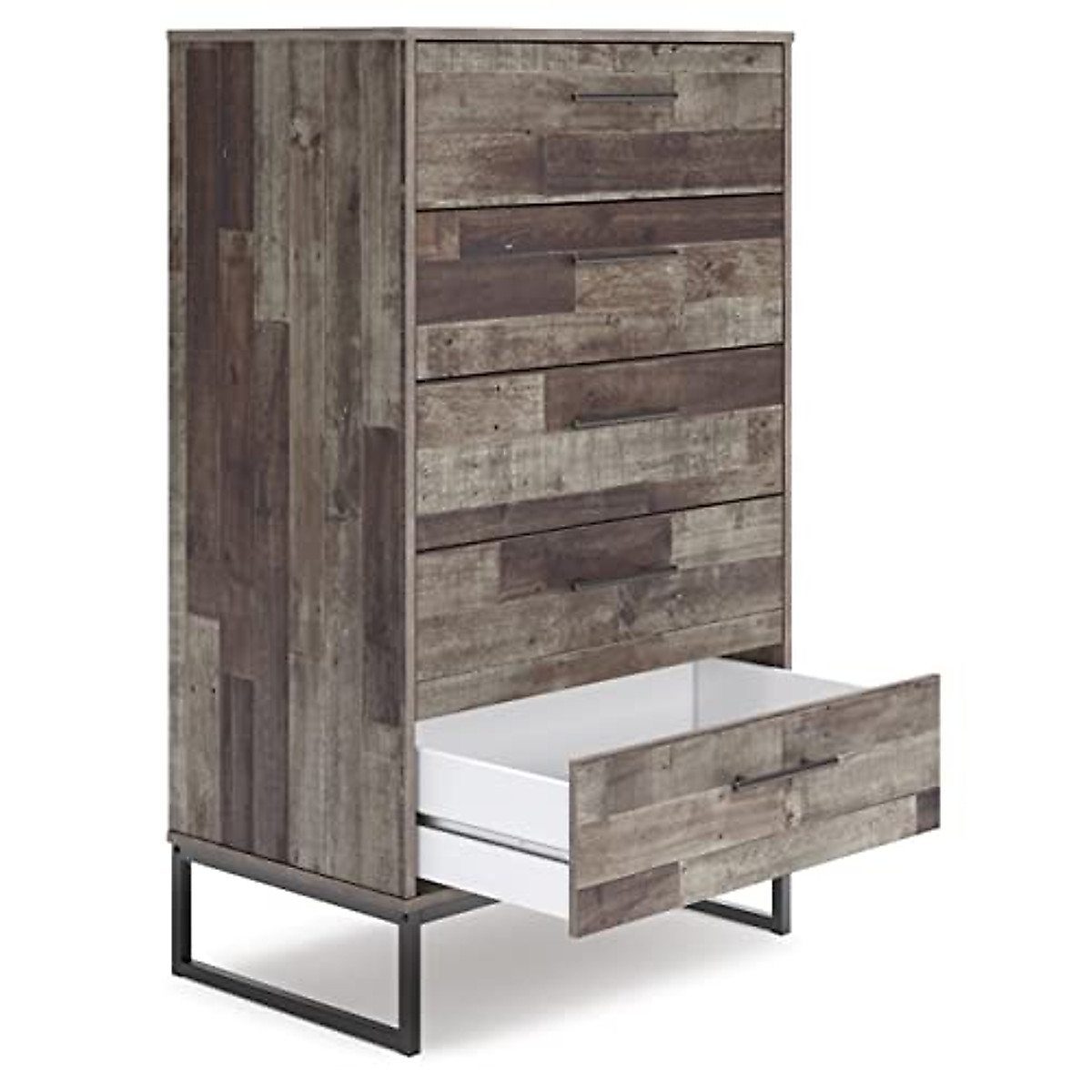 Signature Design by Ashley Neilsville Industrial 5 Drawer Chest of Drawers with Smooth-Gliding Drawers and Safety Stop, Gray