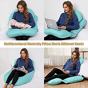 UniNewborn Sleep Better During Pregnancy Maternity Pillow - G-Shaped Support for Neck, Back, Belly, HIPS, and Legs - Removable Washable Cover - Aqua Blue