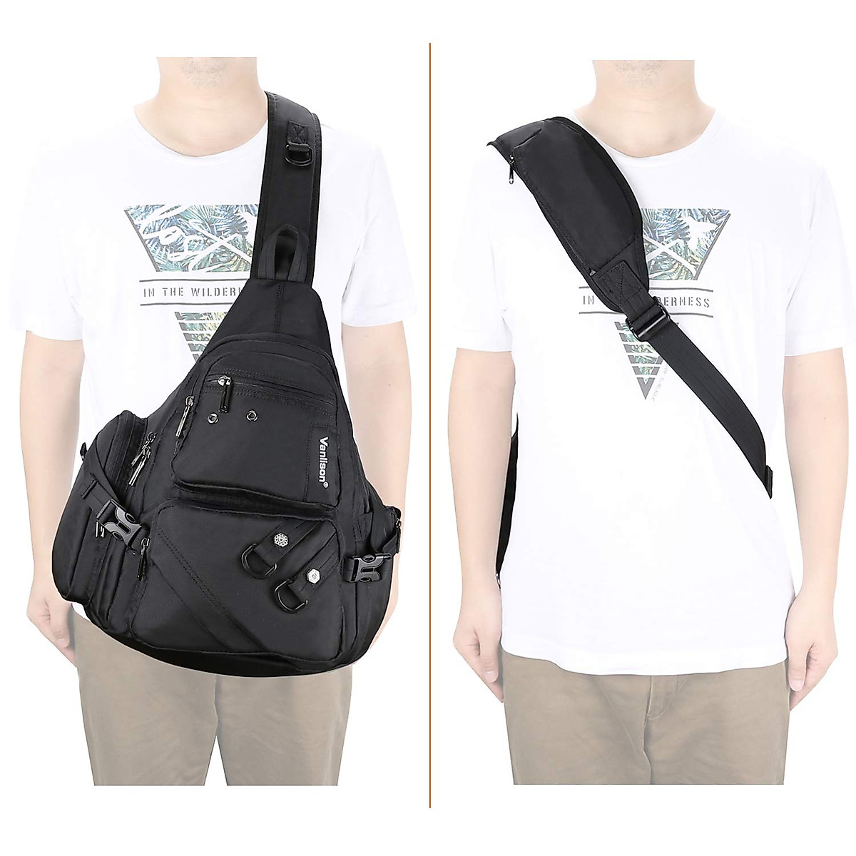 Vanlison Crossbody Sling Bag Backpack for Men & Women Large Fits 13" Laptop Tablets Black