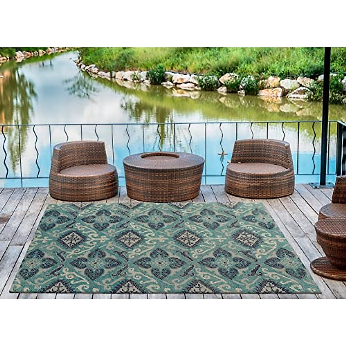 Kaleen Rugs Weathered Collection WTR03-91 Teal 2' x 3' Indoor/Outdoor, Handmade Rug