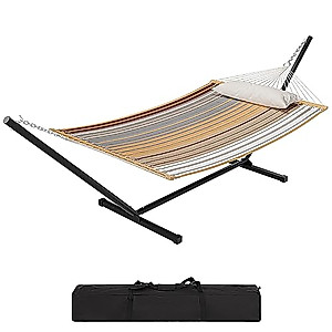 YITAHOME 12FT Hammock with Stand Included Hammock Heavy Duty Hammocks Waterproof Poratble Freestanding Hammock with Pillow Storage Bags 450lbs for Outdoors,Backyard,Yellow Stripes