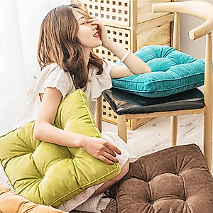 ETULLE Modern Velvet Chair Pads,Square Lumbar Back Support Seat Cushion Cozy Soft Seat Pad with Ties,Corduroy for Kitchen Garden Living Room Dining Office-Brown 43x43cm(17x17inch)