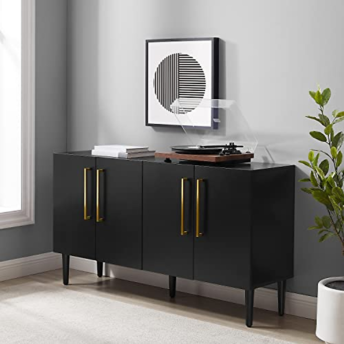 Crosley Furniture Everett Mid-Century Modern Sideboard, Matte Black