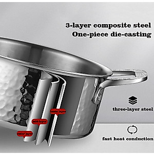 Detachable Hotpot Shabu Hot Pot - Mini Stainless Steel Hammered Chafing Dish w/Stand - Personal Stock Pot Cookware