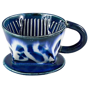 Asayu Japan Ceramic Coffee Pour Over Maker Set in Ocean Blue Color, Slow Brewing Paper Filter Holder and Dripper with 3 Holes for Coffee and Tea - Coffee Dripper Cone