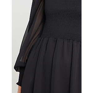 ZAFUL Women Dress Square Neck Off Shoulder Puff Sleeve A Line Smocked Long Sleeve Casual Maxi Black Dress