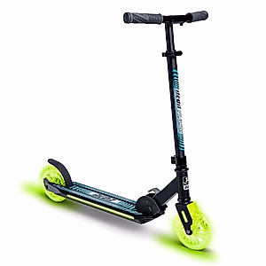 Yvolution Neon Flash Foldable Kids Scooter with Light up Wheels, Easy Folding Scooter with 2 Light up Wheels and and Rear Brake, Adjustable Height LED Scooer, Dynamic Lights Kick Scooter for Kids 5+