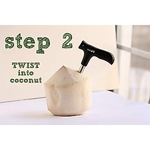 CocoDrill Young Coconut Opening Tool -(Punch Tap) Knife Opener for Raw Coco Water Juice - Makes Straw Hole! (Fresh, Thai, Hawaii)
