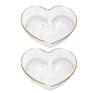 Luxshiny Salad Dishes 2pcs Glass Cereal Bowls Dessert Bowl Mini Prep Bowls Heart Shape Food Serving Bowl For Home Restaurant Salad Plate