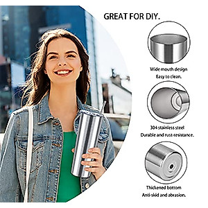 Cosictic 20 Oz Skinny Tumbler Set of 4, Slim Insulated Stainless Steel Travel Tumbler with Lid and Straw, Skinny Water Tumbler for Diy Birthday Gift, Silver