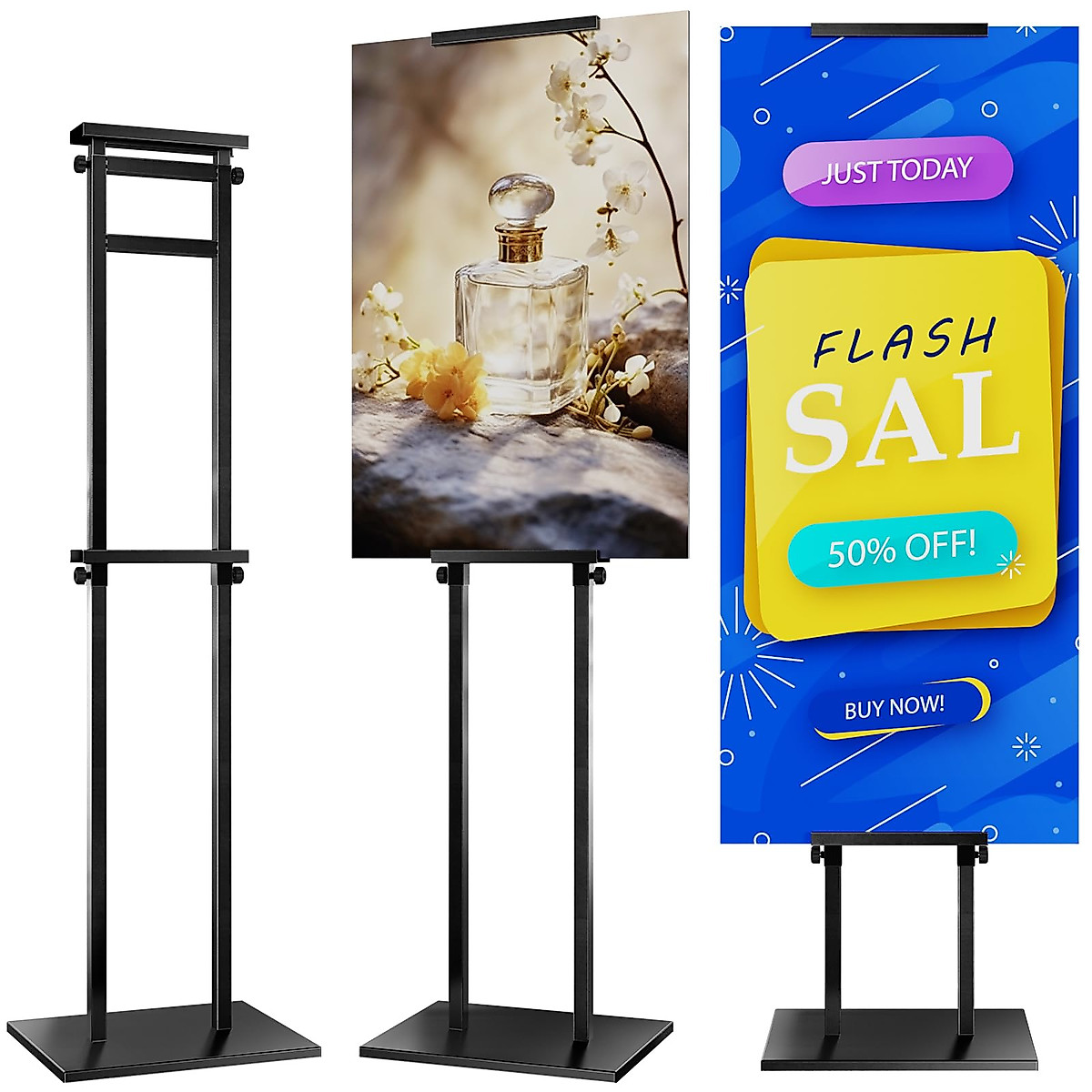 KOOV Poster Stand, Sign Holder Floor Stand, Double Sided Banner Stand with Non-Slip Base, Metal Heavy Duty Poster Board Stand, 75 Inches Height Adjustable Standing Sign Holder for Board Foam Display