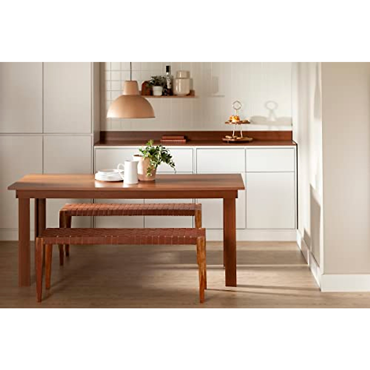 South Shore Balka Woven Leather Bench, Brown