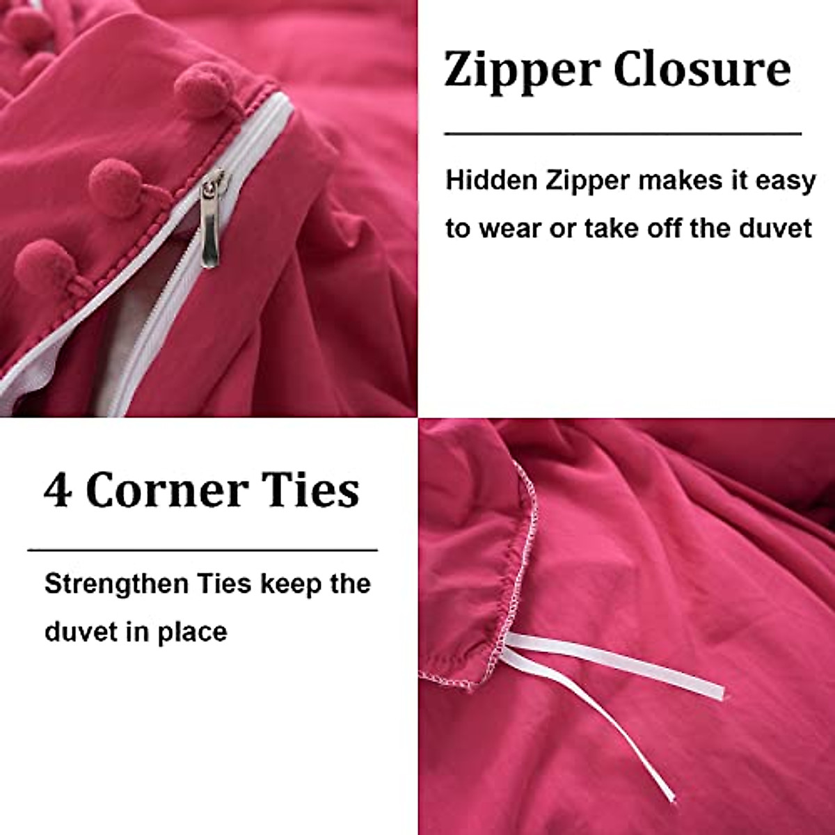 Magenta Duvet Cover Set Boho Bedding Set King Size Soft Washed Microfiber Burgundy Red Comforter Cover Set 1 Duvet Cover 2 Pillowcases(King, Magenta)