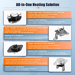Upgraded DC47-00019A Dryer Heating Element for Samsung Dryer dv45h7000ew/a2 dv42h5000ew/a3 dv40j3000ew/a2 Dryer Parts Thermal Fuse DC47-00016A DC47-00018A DC32-00007A DC96-00887A