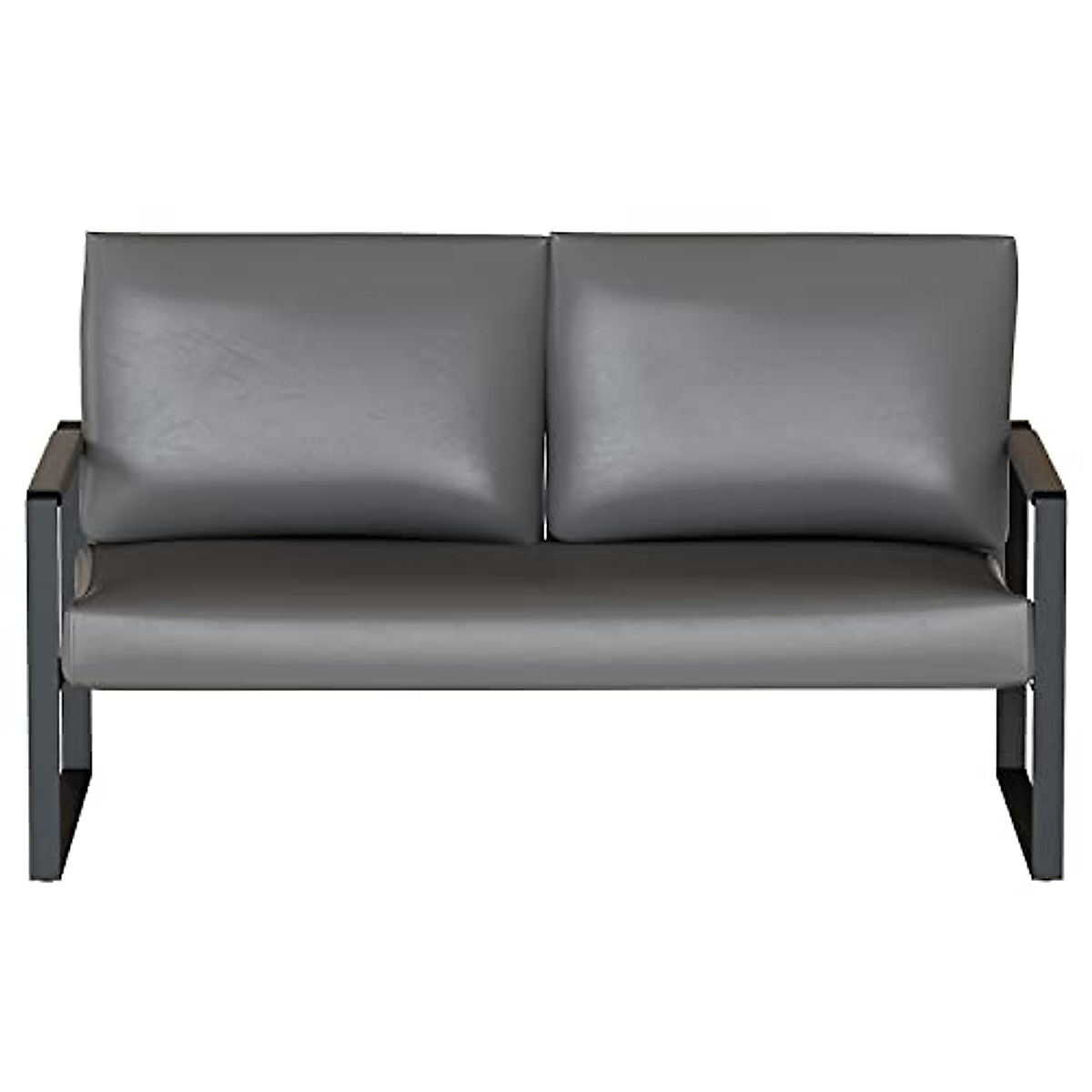 AWQM Faux Leather Loveseat, Mid-Century Modern Loveseat Sofa for Small Spaces, Small PU Leather Upholstered Sofas and Couch with Metal Armrest for Living Room, Bedroom and Office, Grey