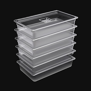 Fichiouy 4'' Deep 6 Pack Food Pans with Lids, Polycarbonate Clear Fruit Storage Pan Large Capacity 6pcs/set Food Pans Take Out Container