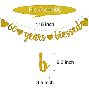 WEIANDBO 60 Years Blessed Gold Glitter Banner,Pre-Strung,60th Birthday / Wedding Anniversary Party Decorations Bunting Sign Backdrops,60 Years Blessed